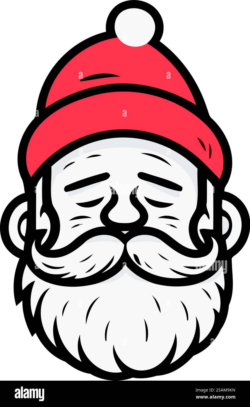 Santa claus face with beard and red hat. Vector illustration Stock ...
