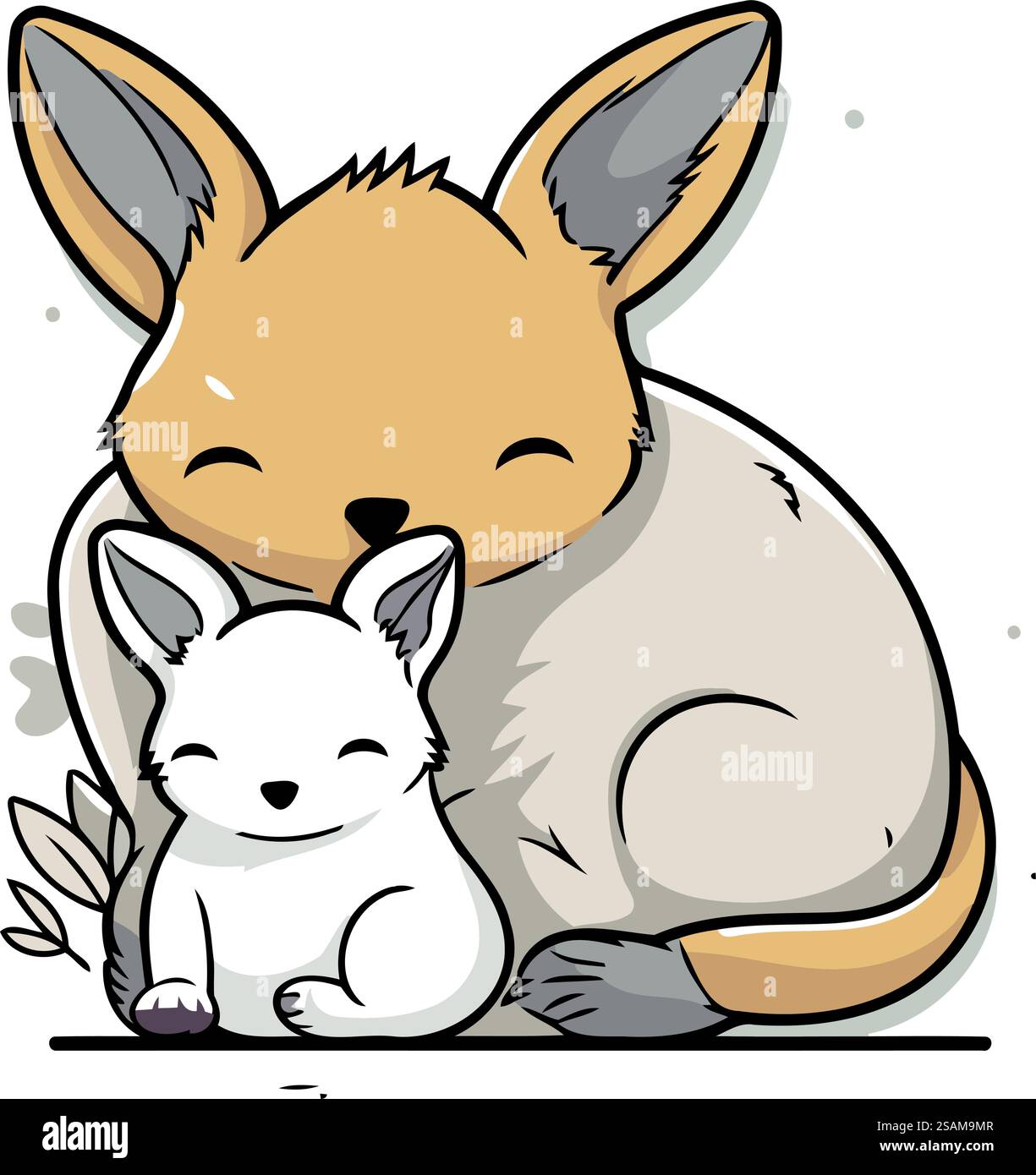 Cute cartoon kangaroo and little rabbit. Vector illustration Stock ...
