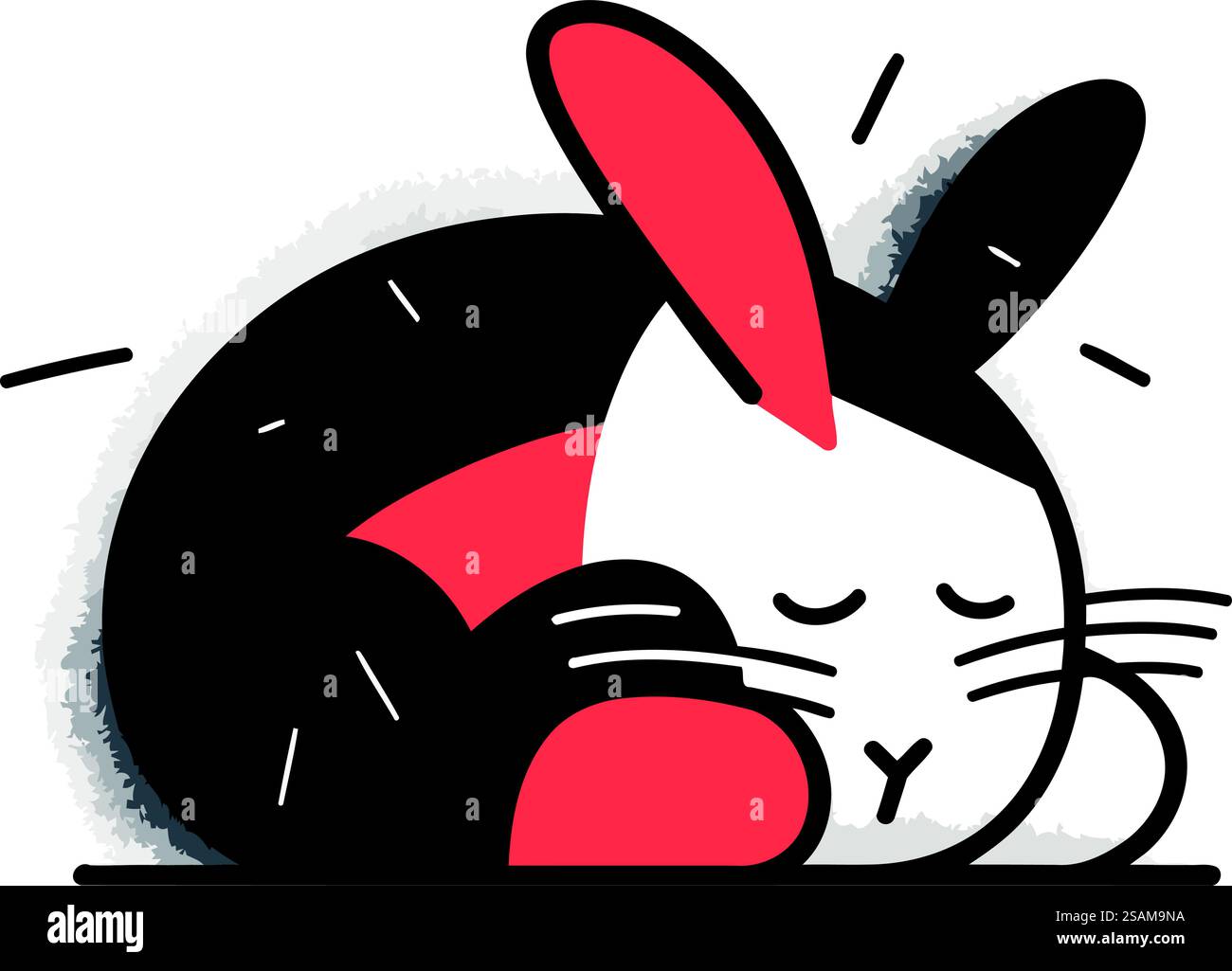 Vector illustration of a cute rabbit sleeping in a black circle on a ...