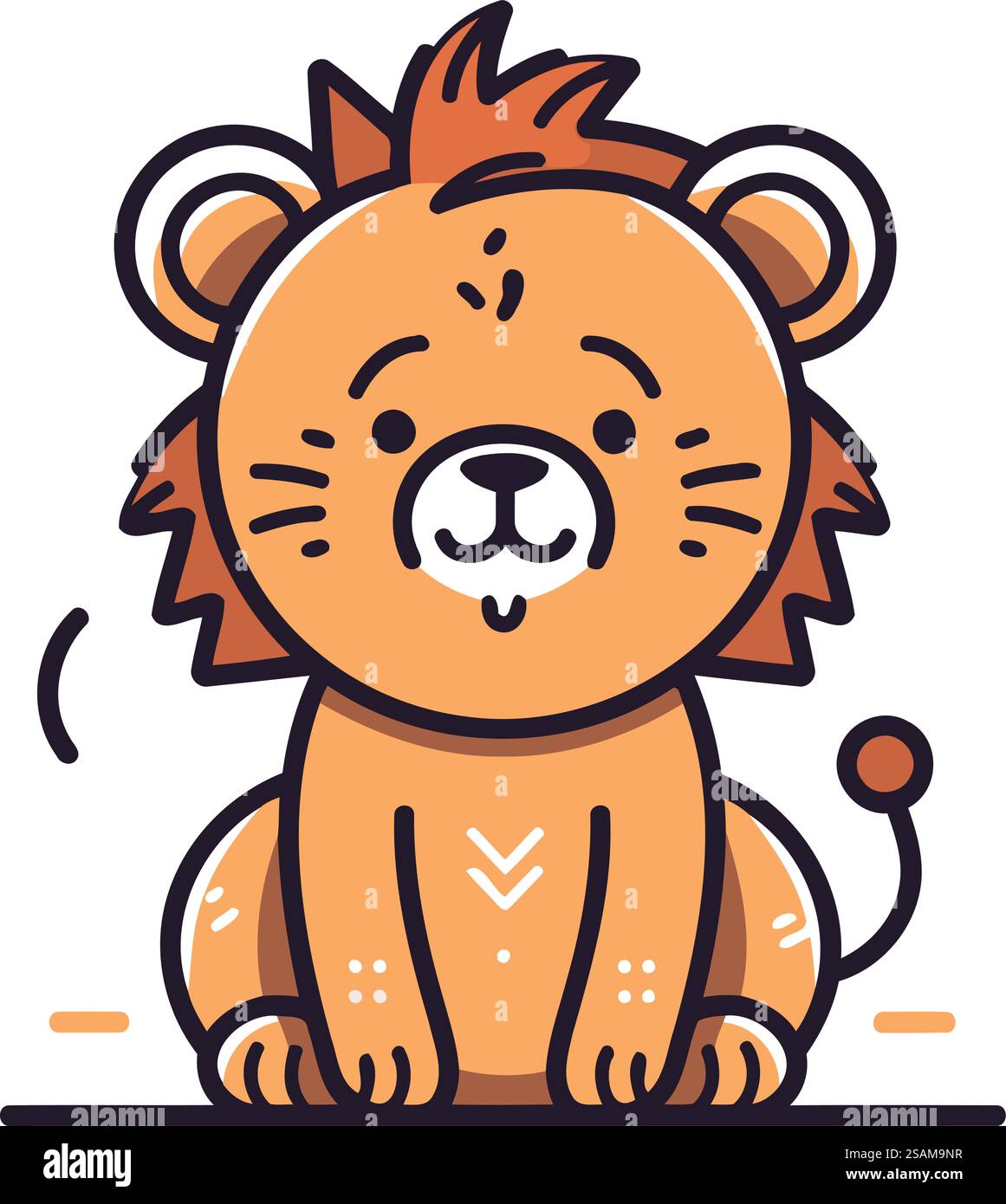 Cute little lion character. Vector illustration in line art style Stock ...