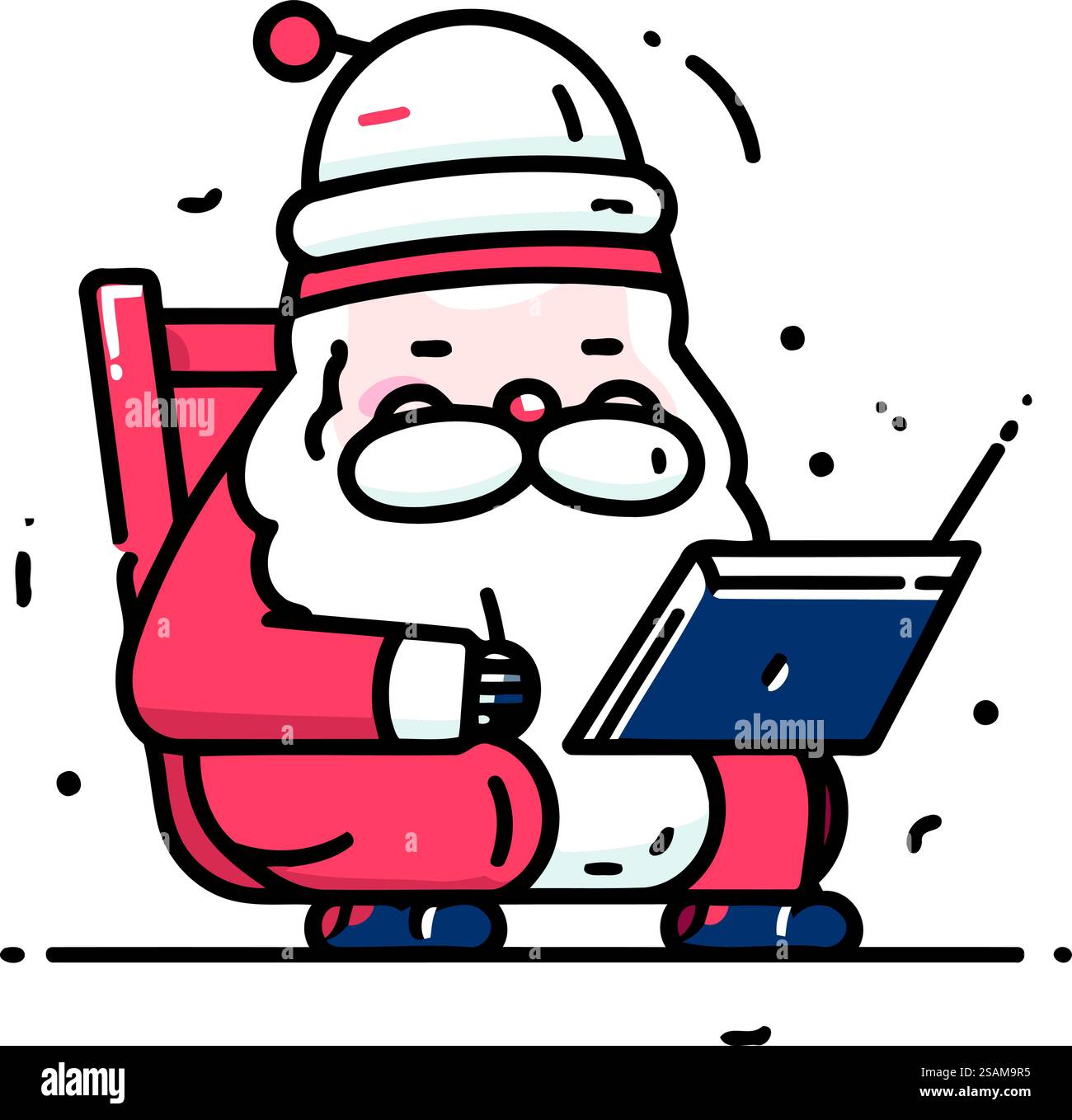 Santa Claus working on laptop. Vector illustration in line art style ...