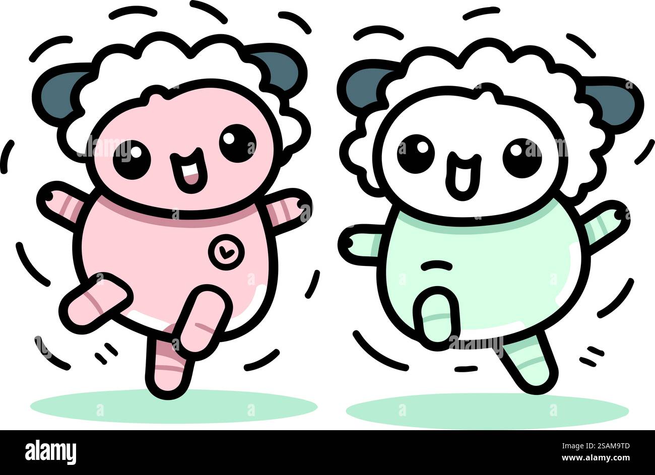 Cute cartoon sheep jumping and running. Vector illustration isolated on ...