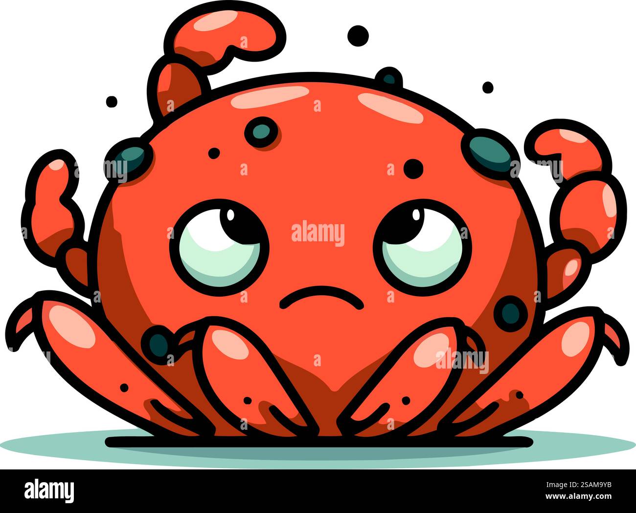 Crab character vector illustration. Cute cartoon crab with sad eyes ...