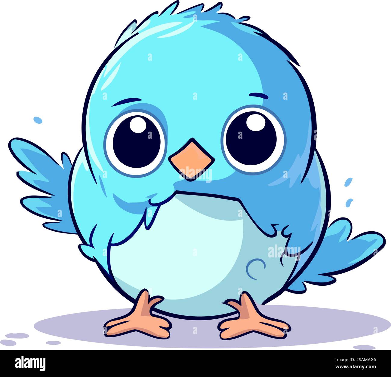 Cute blue bird cartoon character. Vector illustration on white ...