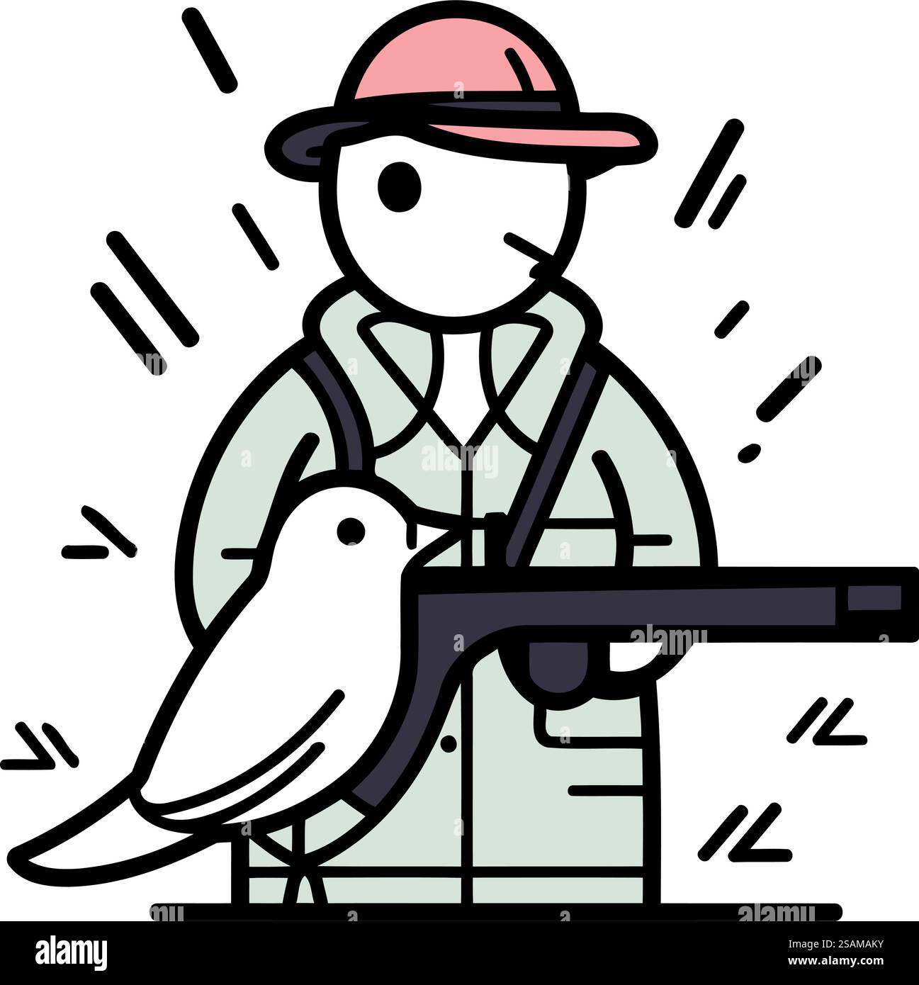 Vector illustration of a hunter with a bird on a white background Stock ...