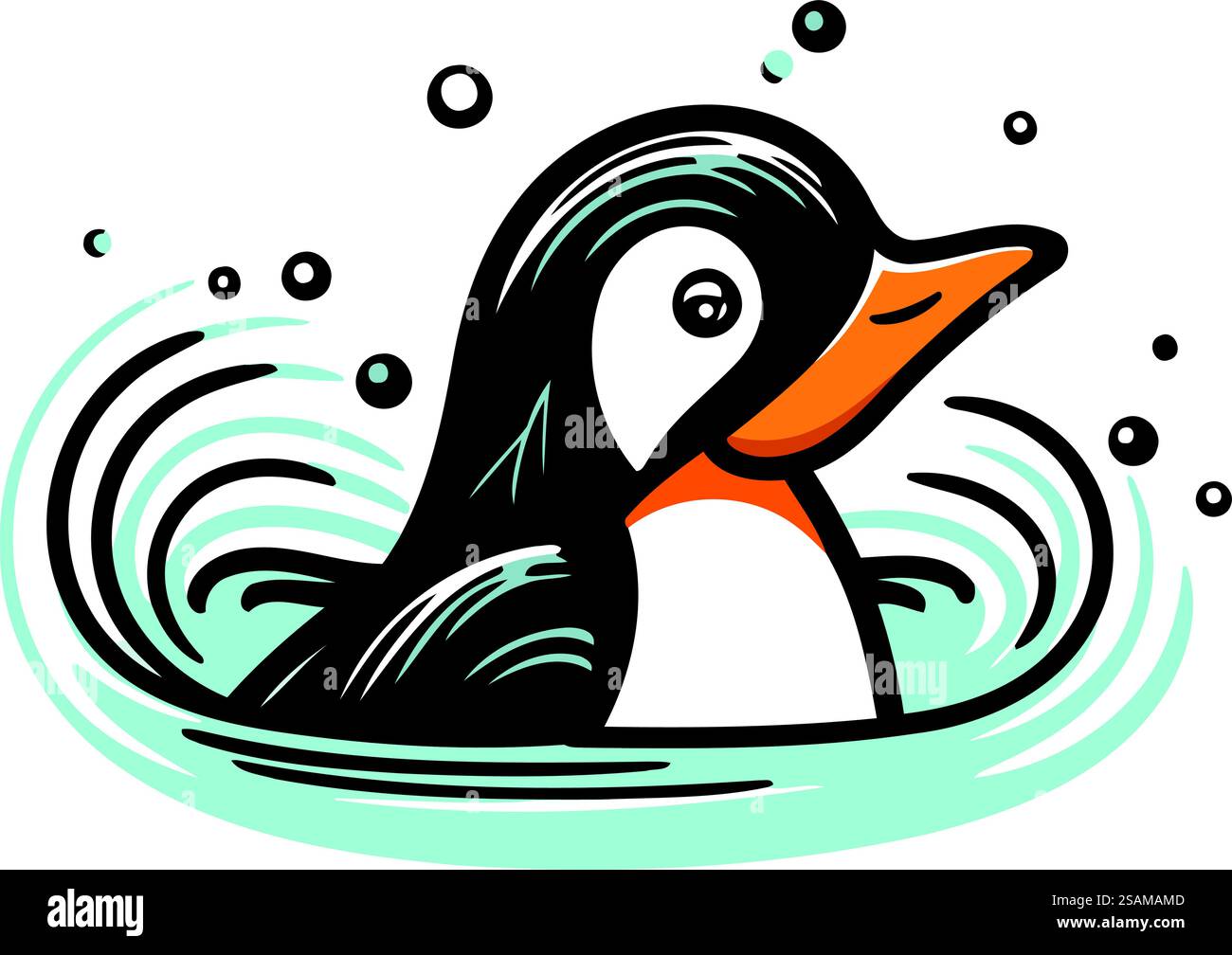 Cute penguin swimming in water. vector illustration isolated on white ...