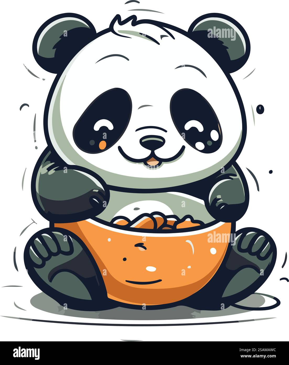 Cute cartoon panda eating from a bowl. Vector illustration Stock Vector ...