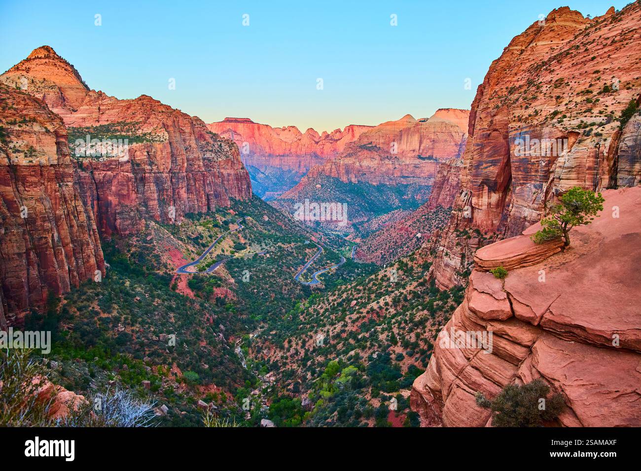 Zion National Park Sandstone Cliffs and Road at Golden Hour Vantage ...