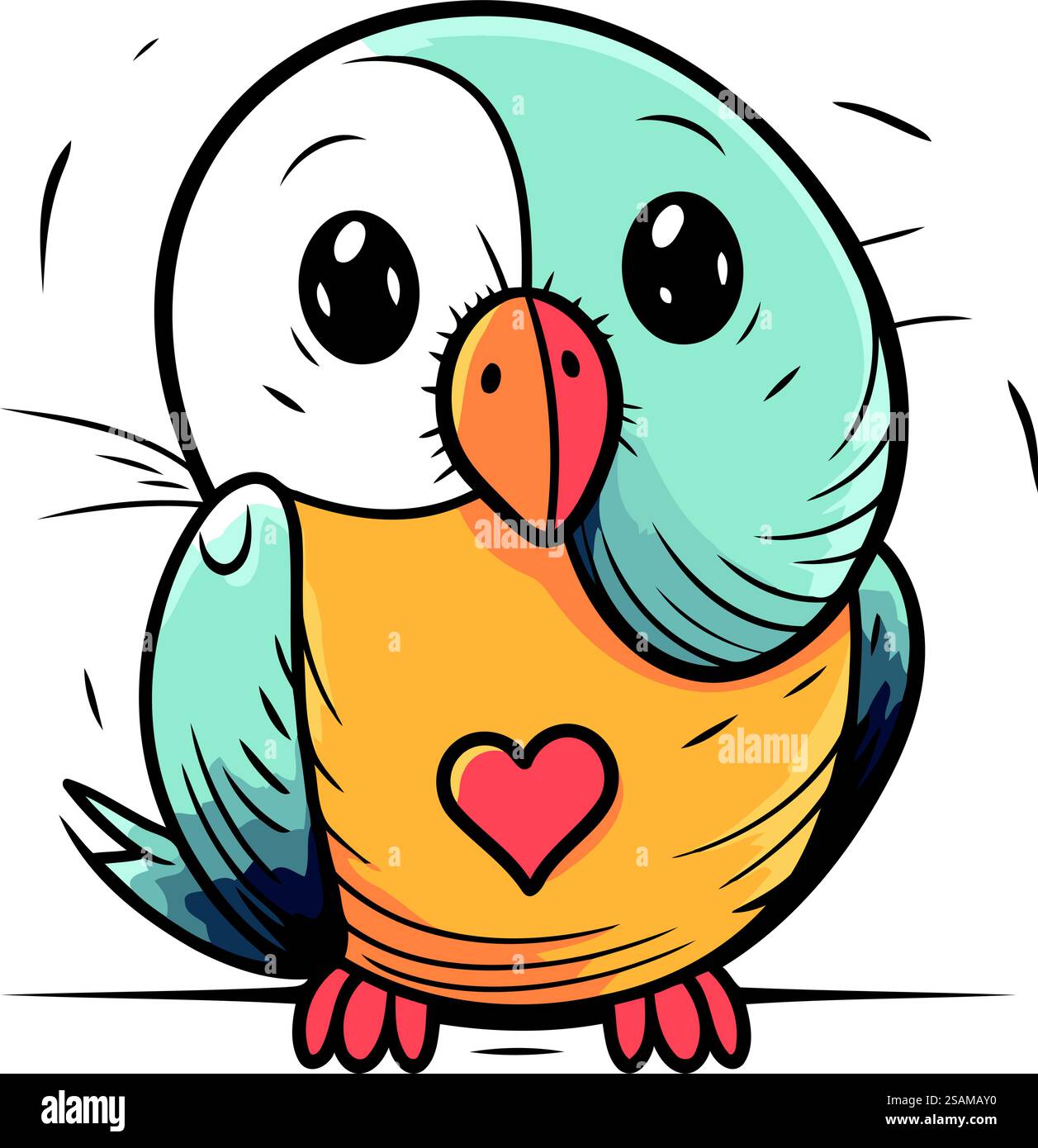 Cute cartoon parrot with heart. Vector illustration isolated on white ...
