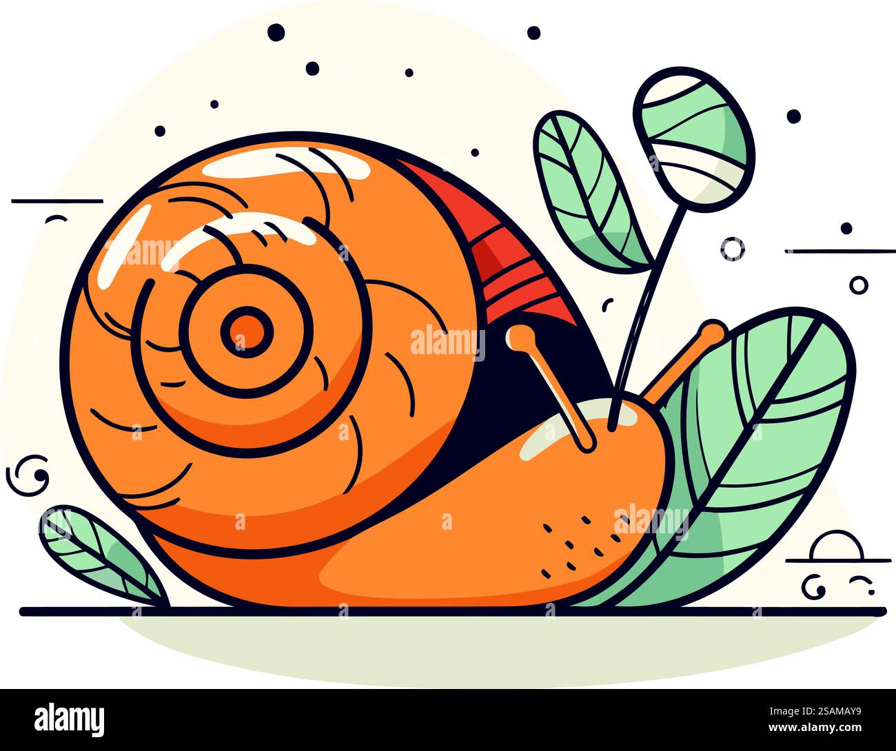 Cute cartoon snail with leaves. Vector illustration in flat style Stock ...