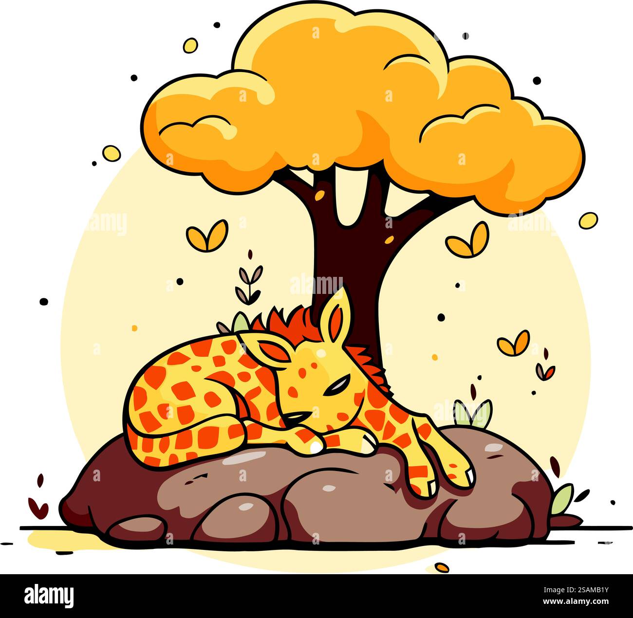 Cute cartoon giraffe sleeping on the rock. Vector illustration Stock ...