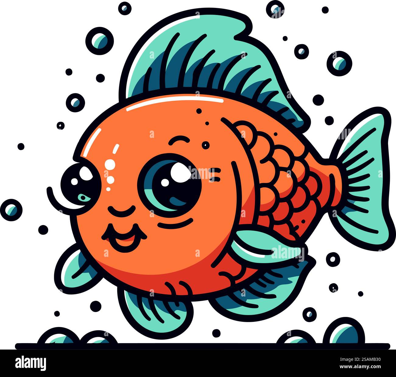 Cartoon cute fish character. Vector illustration. Isolated on white ...