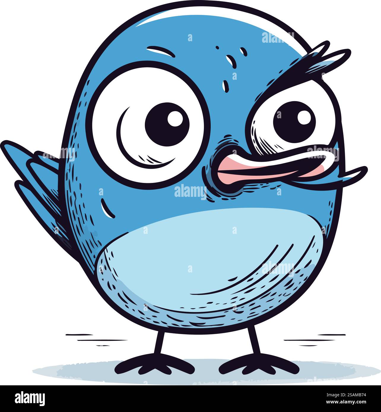 Cute blue bird with big eyes. Cartoon character. Vector illustration ...