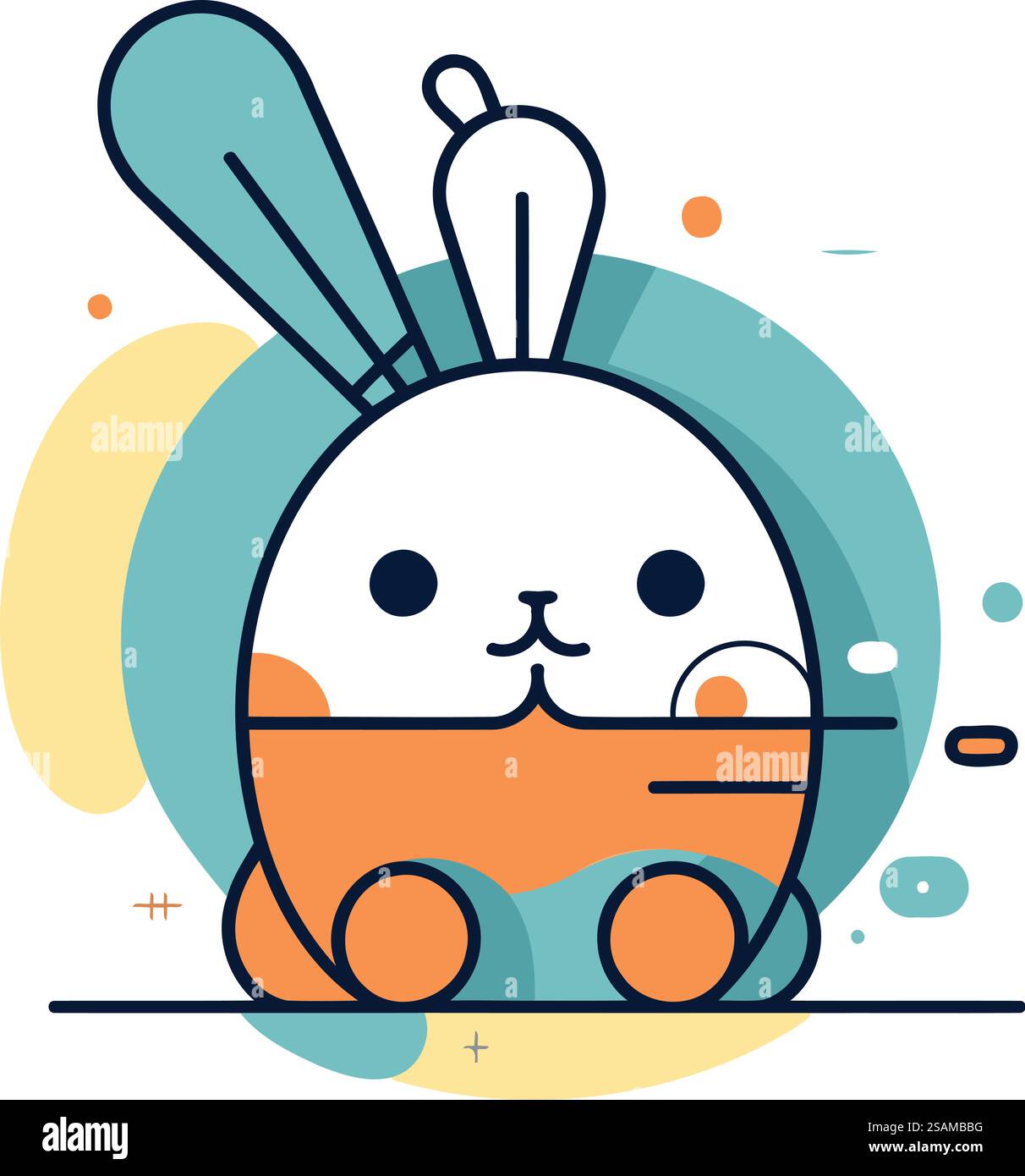 Cute cartoon bunny in flat line style. Vector illustration for your ...