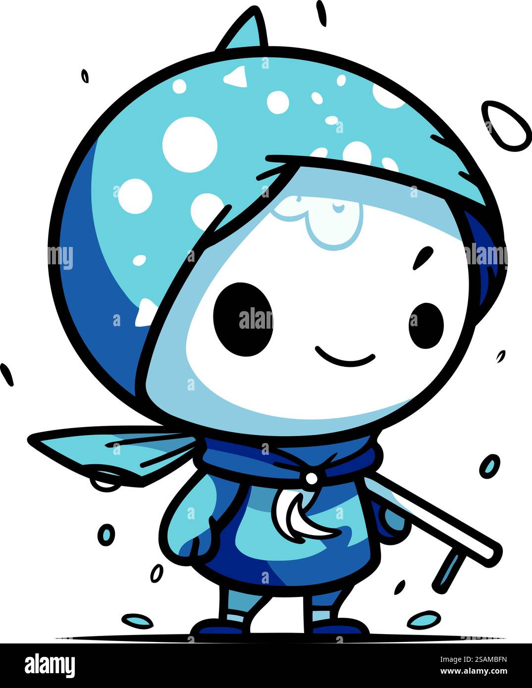 Cartoon cute superhero with a sword in his hand. Vector illustration ...