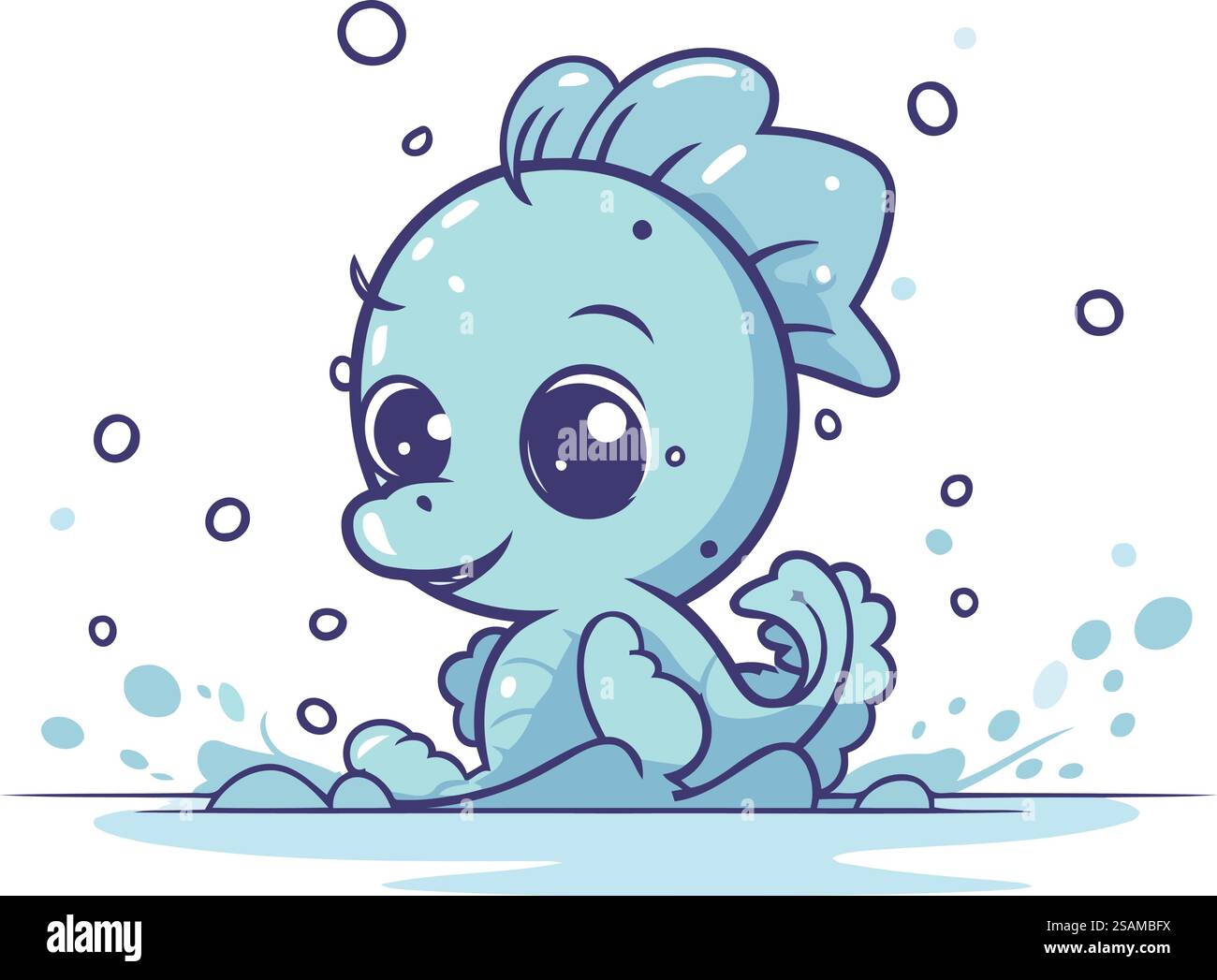 Cute cartoon blue sea monster. Vector illustration on white background ...