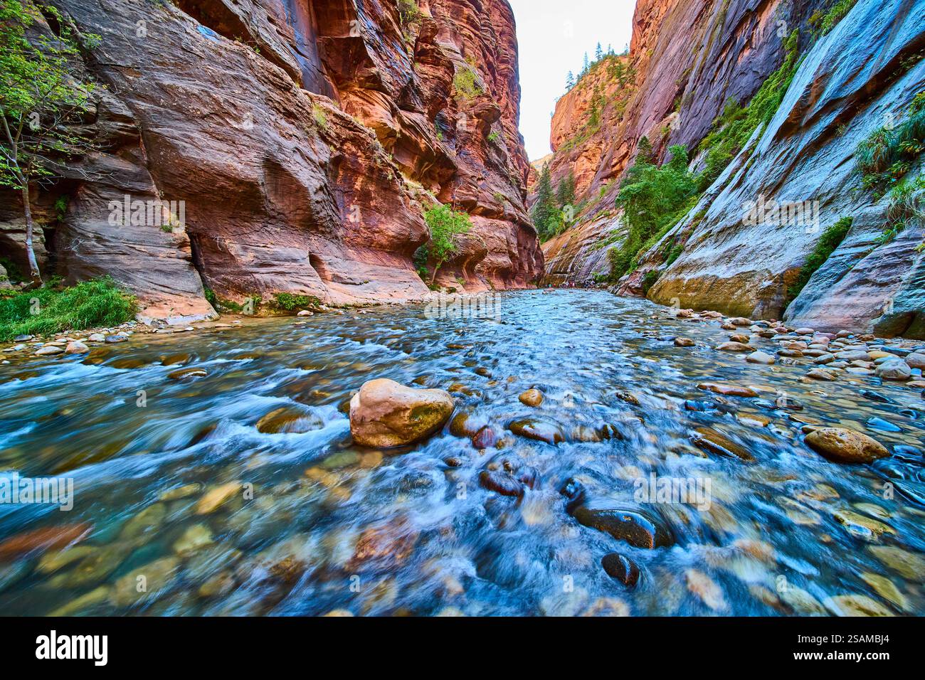 River Flow Through Zion Canyon from Water-Level Perspective Stock Photo ...
