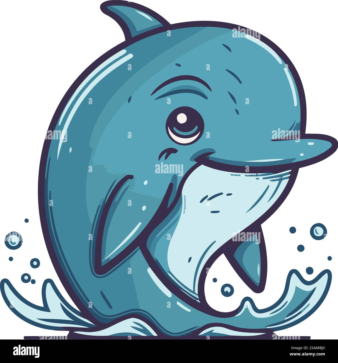Illustration of a cute smiling dolphin isolated on a white background ...