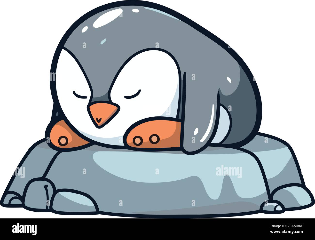 Penguin sleeping on the rock. Cute cartoon vector illustration Stock ...