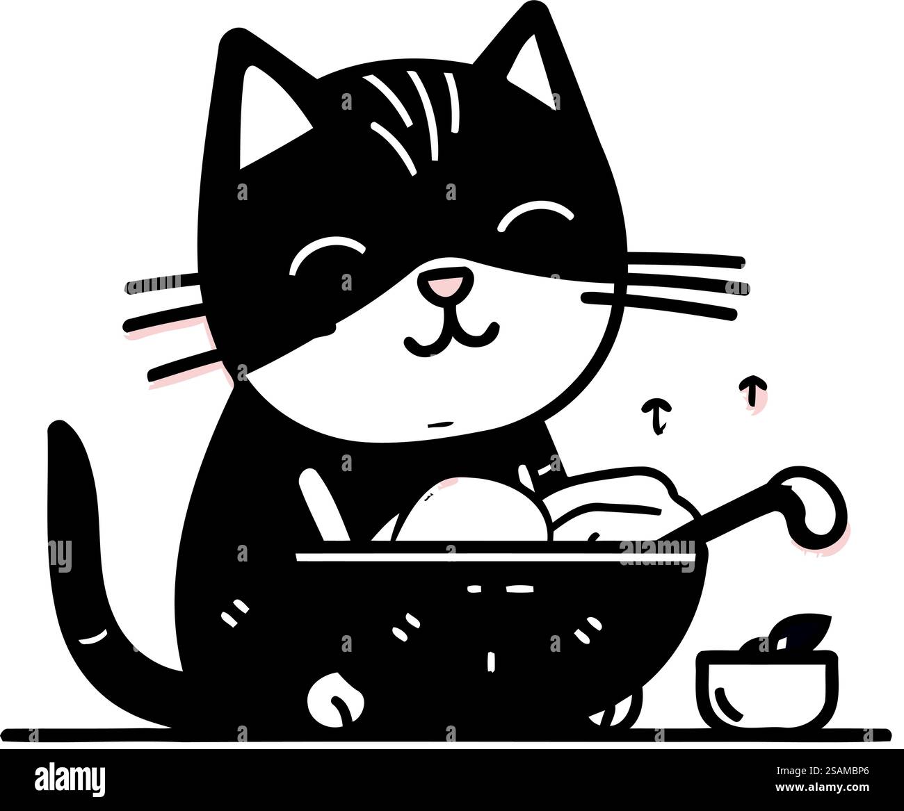 Cute cat eating in Stock Vector Images - Alamy