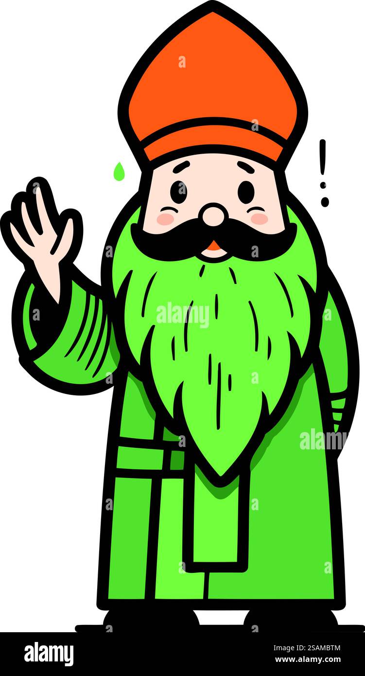 Cartoon illustration of a green dwarf with a long beard and mustache ...