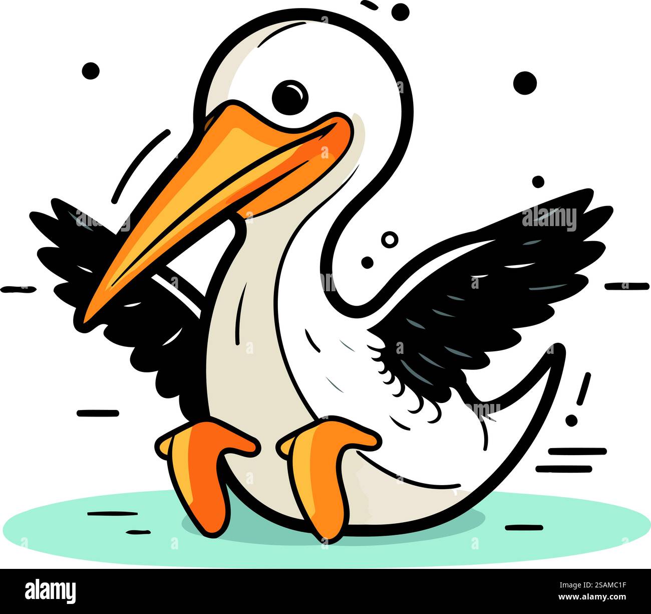 Cute pelican with wings flying in the wind. Vector illustration Stock ...