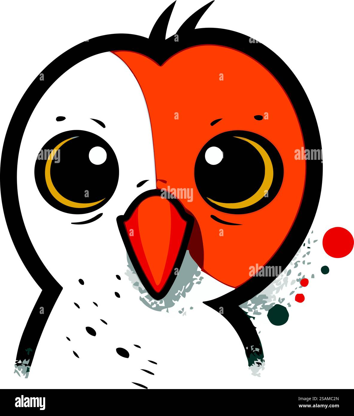 Cute cartoon bird with big eyes on white background. Vector ...