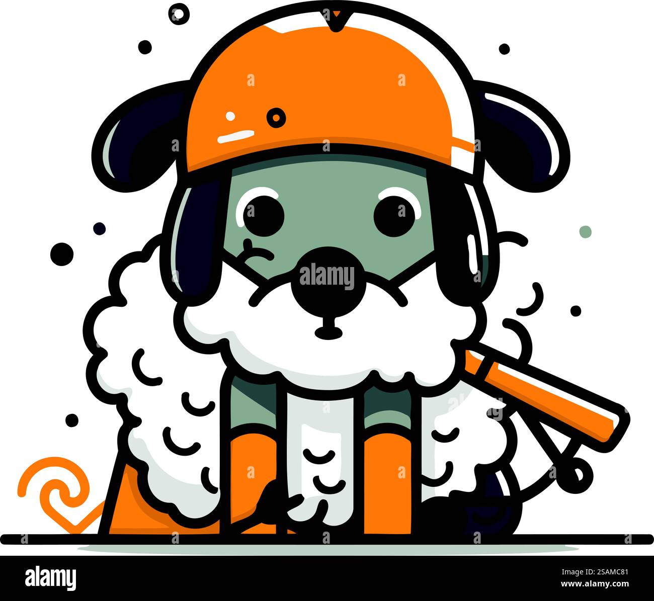 Cute dog with baseball bat and orange helmet. vector illustration Stock ...