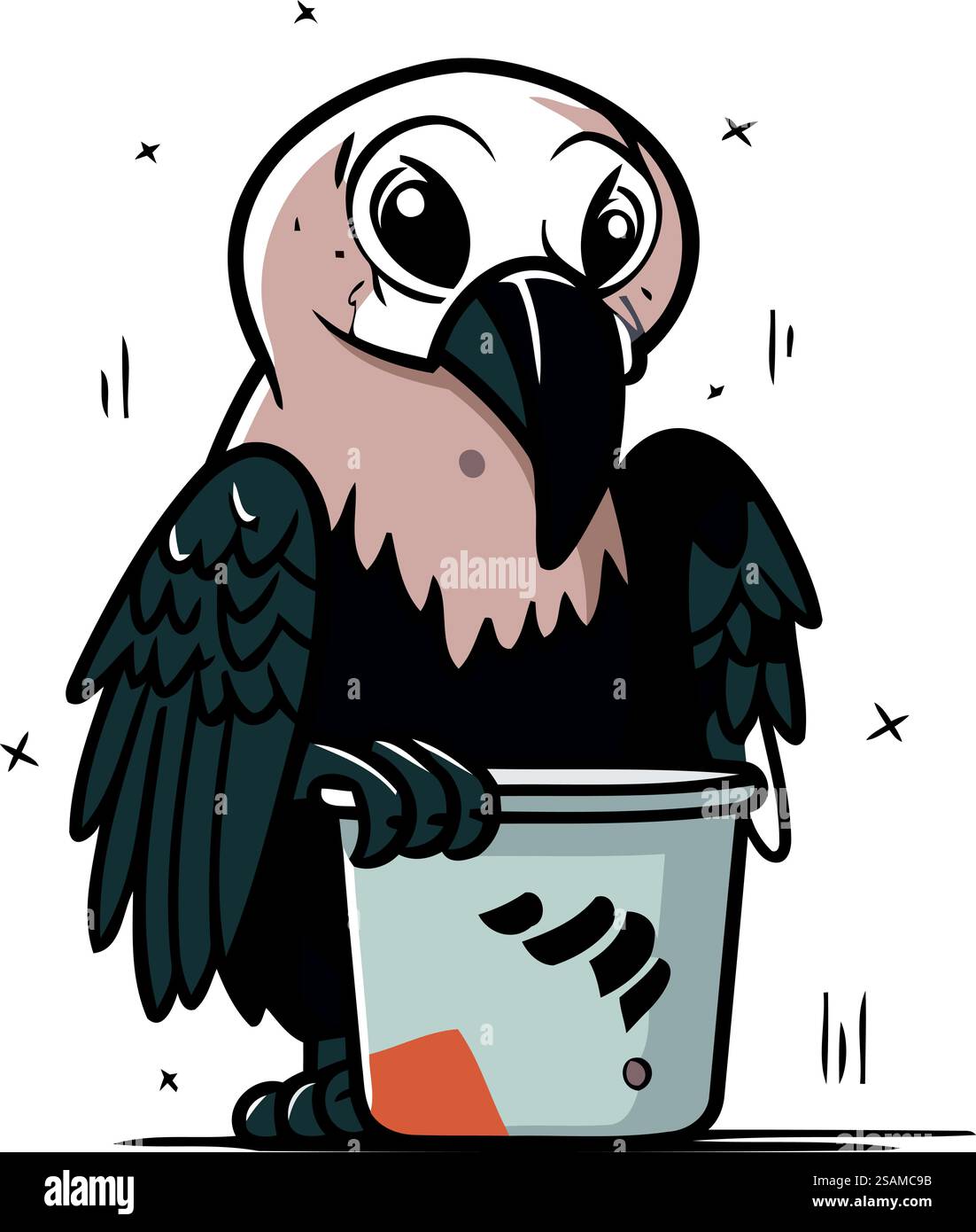 Cute cartoon raven with bucket. Vector illustration on white background ...
