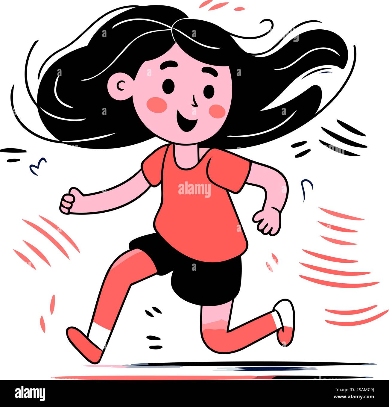 Cute little girl running fast. Vector illustration in cartoon style ...