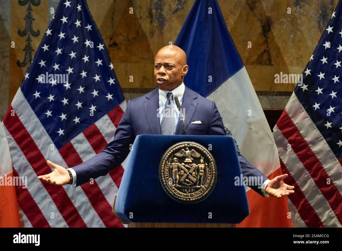 New York City mayor Eric Adams speaks during an interfaith breakfast ...