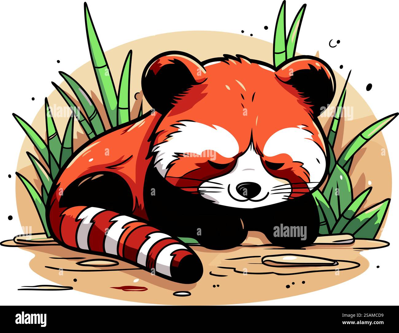 Cute cartoon red panda lying on ground. Vector illustration Stock ...