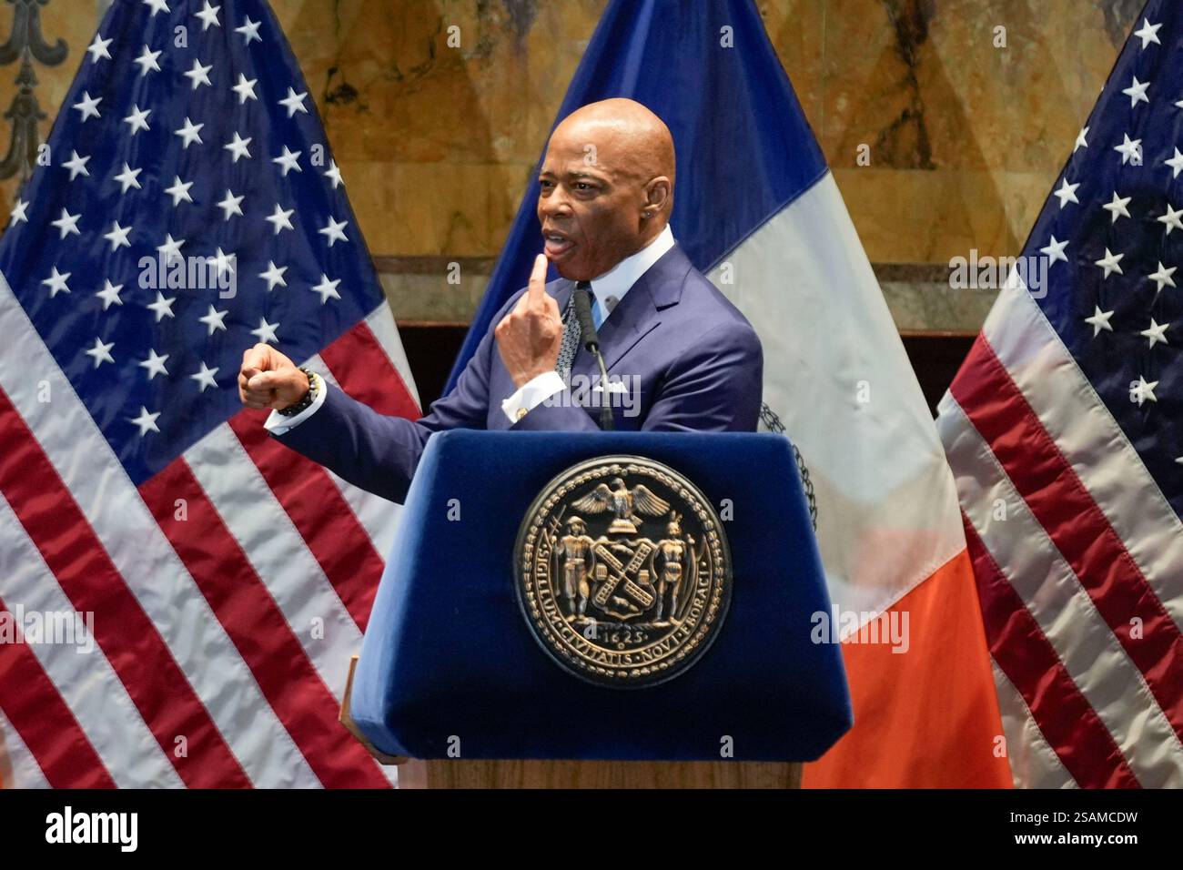 New York City mayor Eric Adams speaks during an interfaith breakfast ...