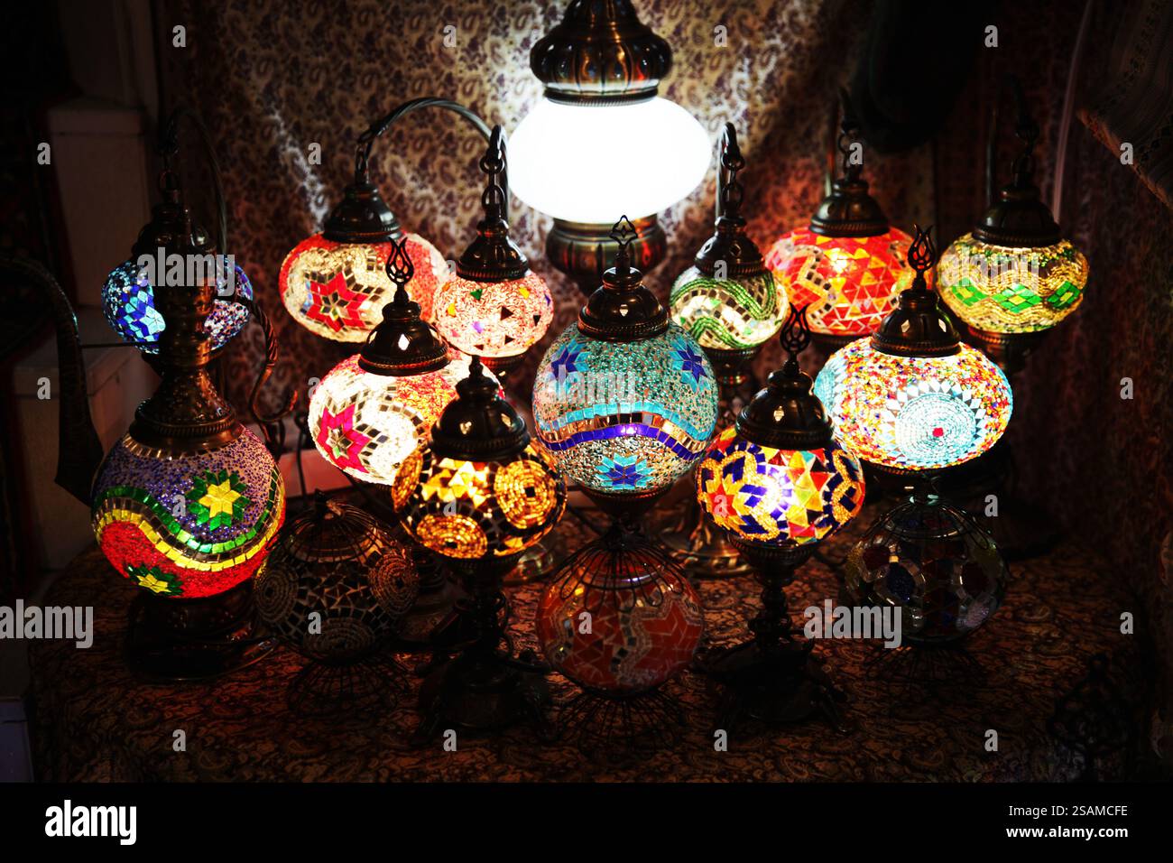 colorful balloons, ceiling lights, oriental-style lanterns, bottom view ...