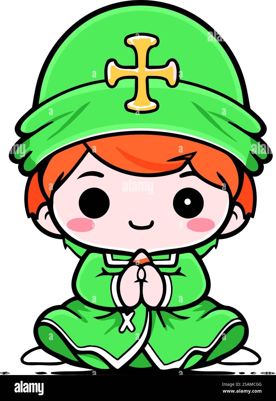 Cute little boy in green christian costume. Vector illustration Stock ...