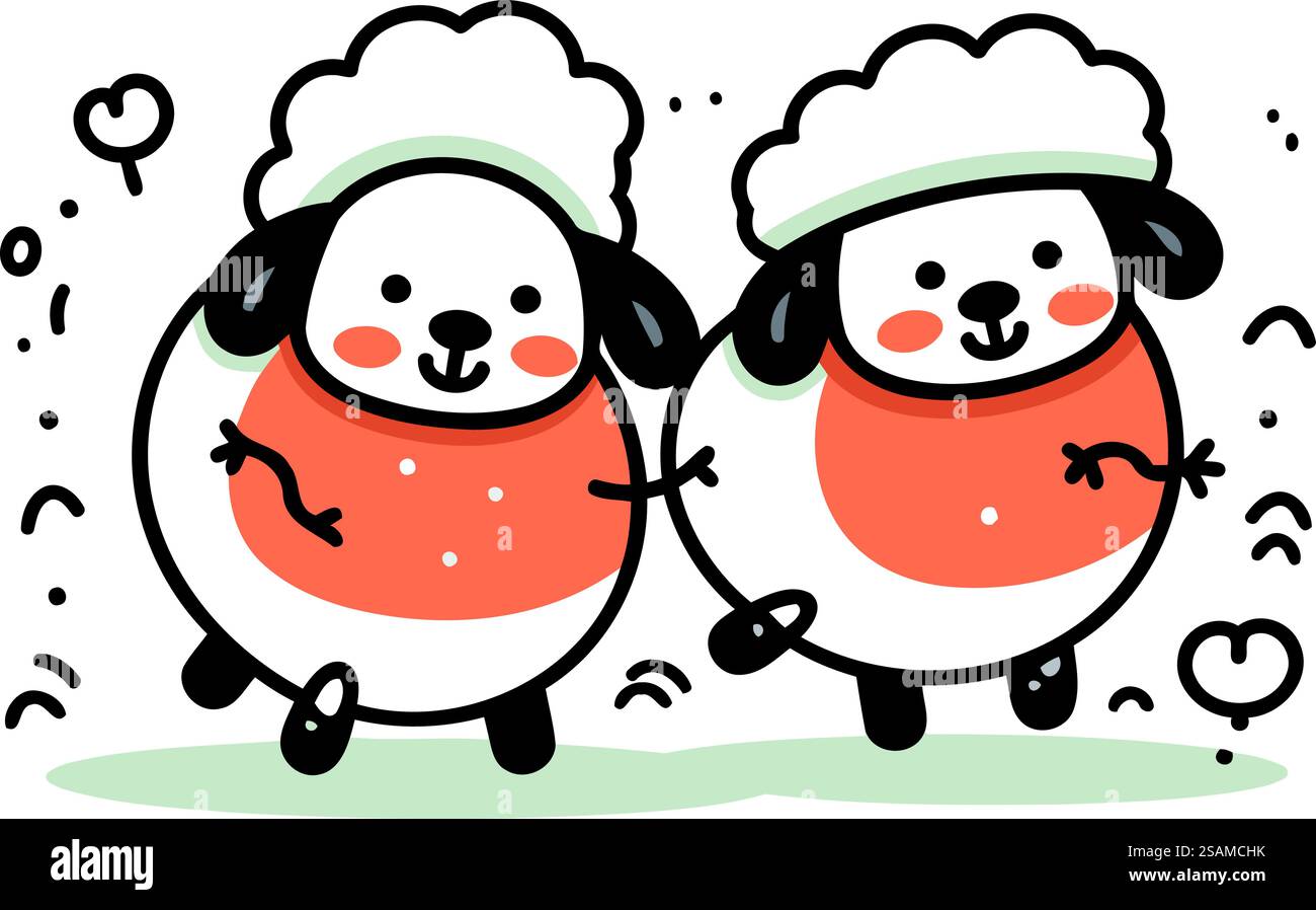 Cute couple of sheep in love. Hand drawn vector illustration Stock ...