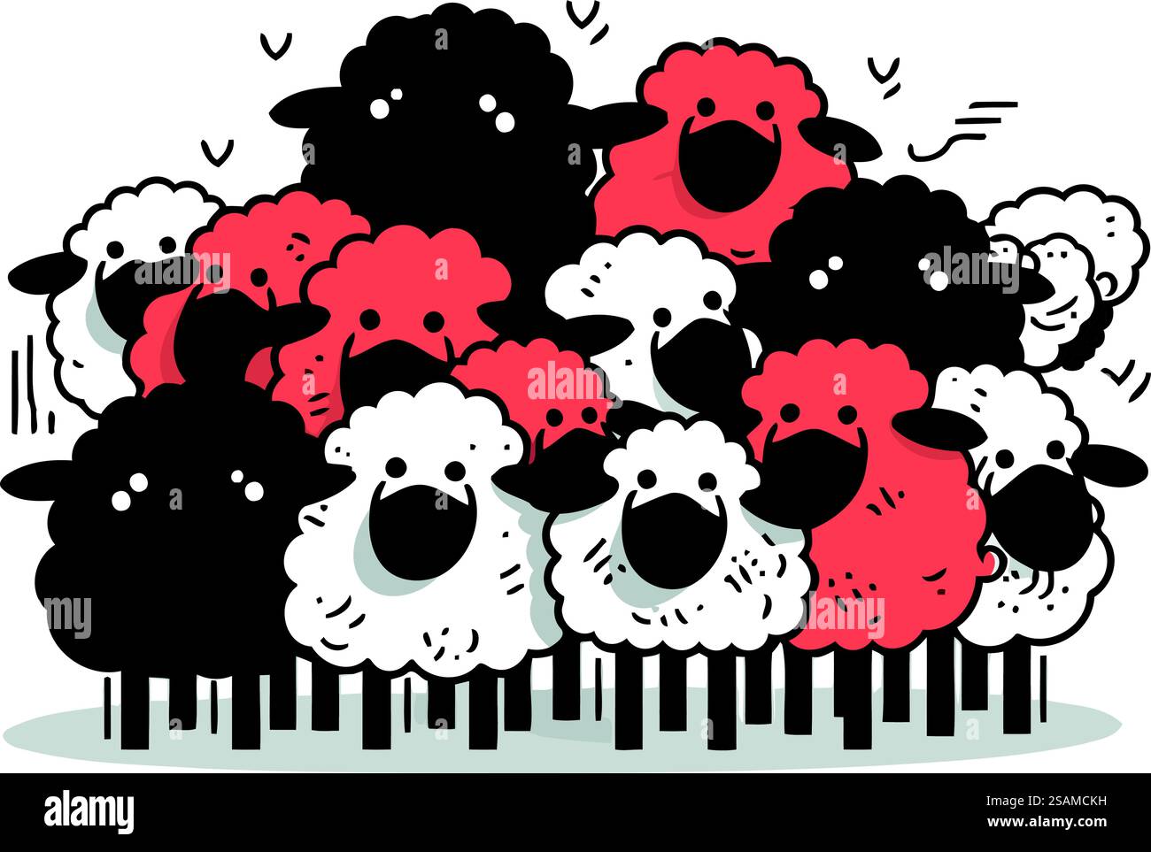 Flock of sheeps cute cartoon vector illustration of a flock of sheep ...