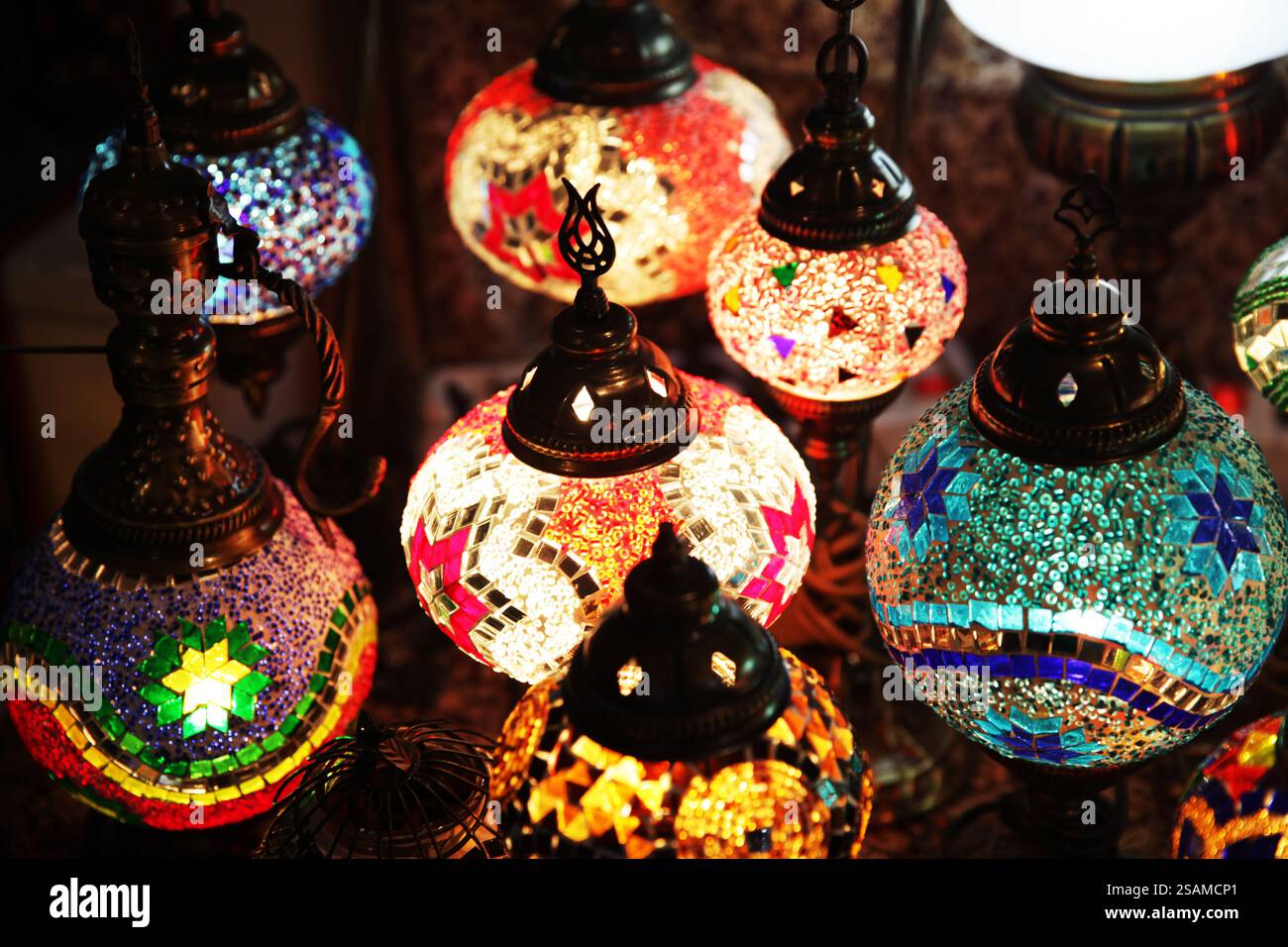 colorful balloons, ceiling lights, oriental-style lanterns, bottom view ...