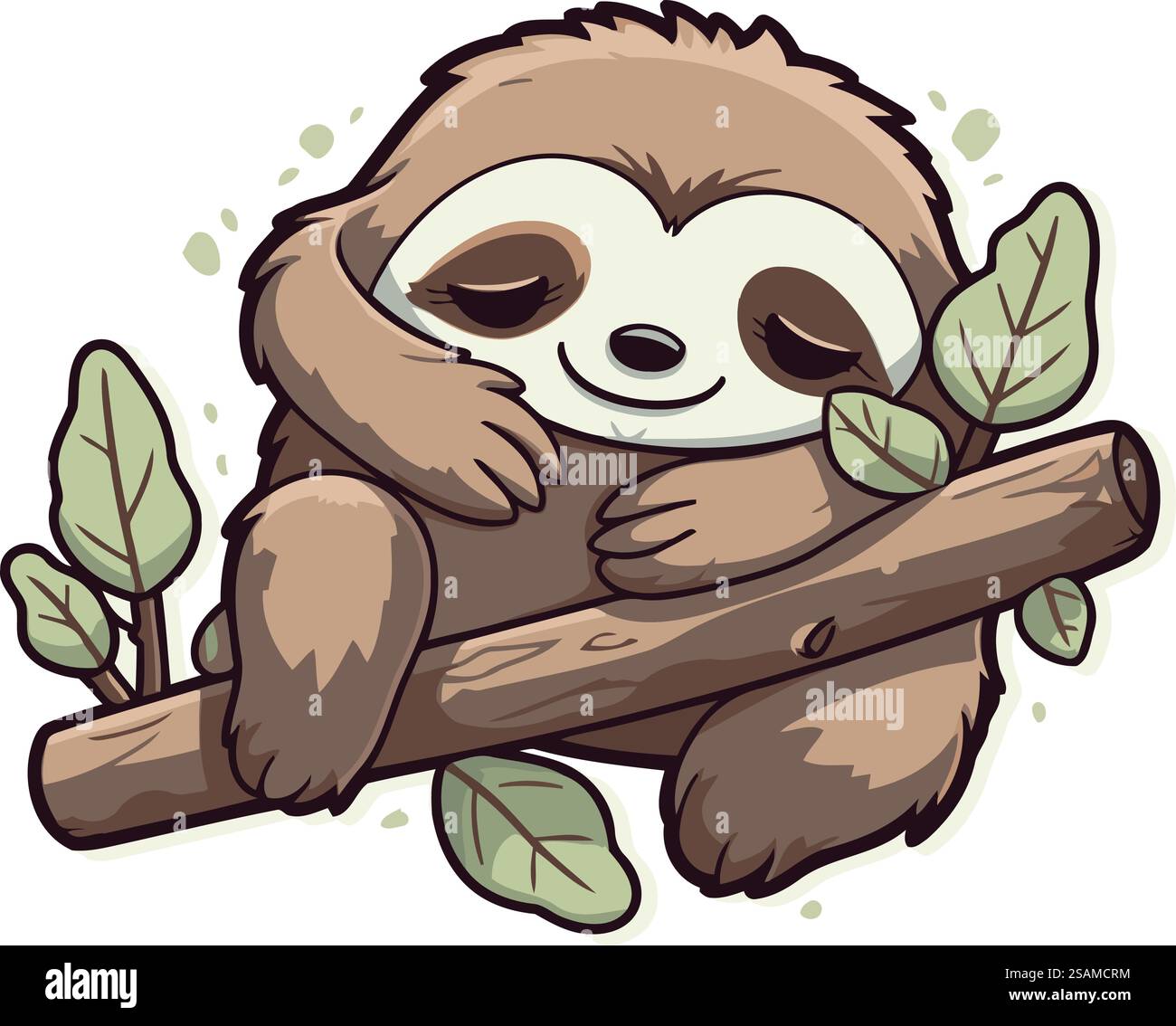 Cute cartoon sloth sleeping on a tree branch. Vector illustration Stock ...