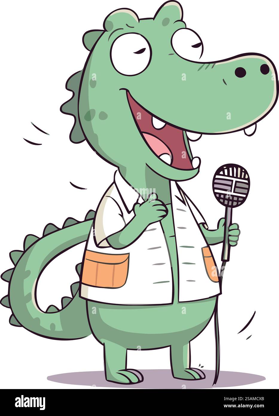 Cute crocodile singing in a microphone. Cartoon vector illustration ...