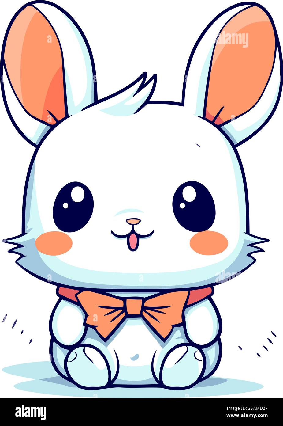 Cute little bunny with bow tie isolated on white background. Vector ...