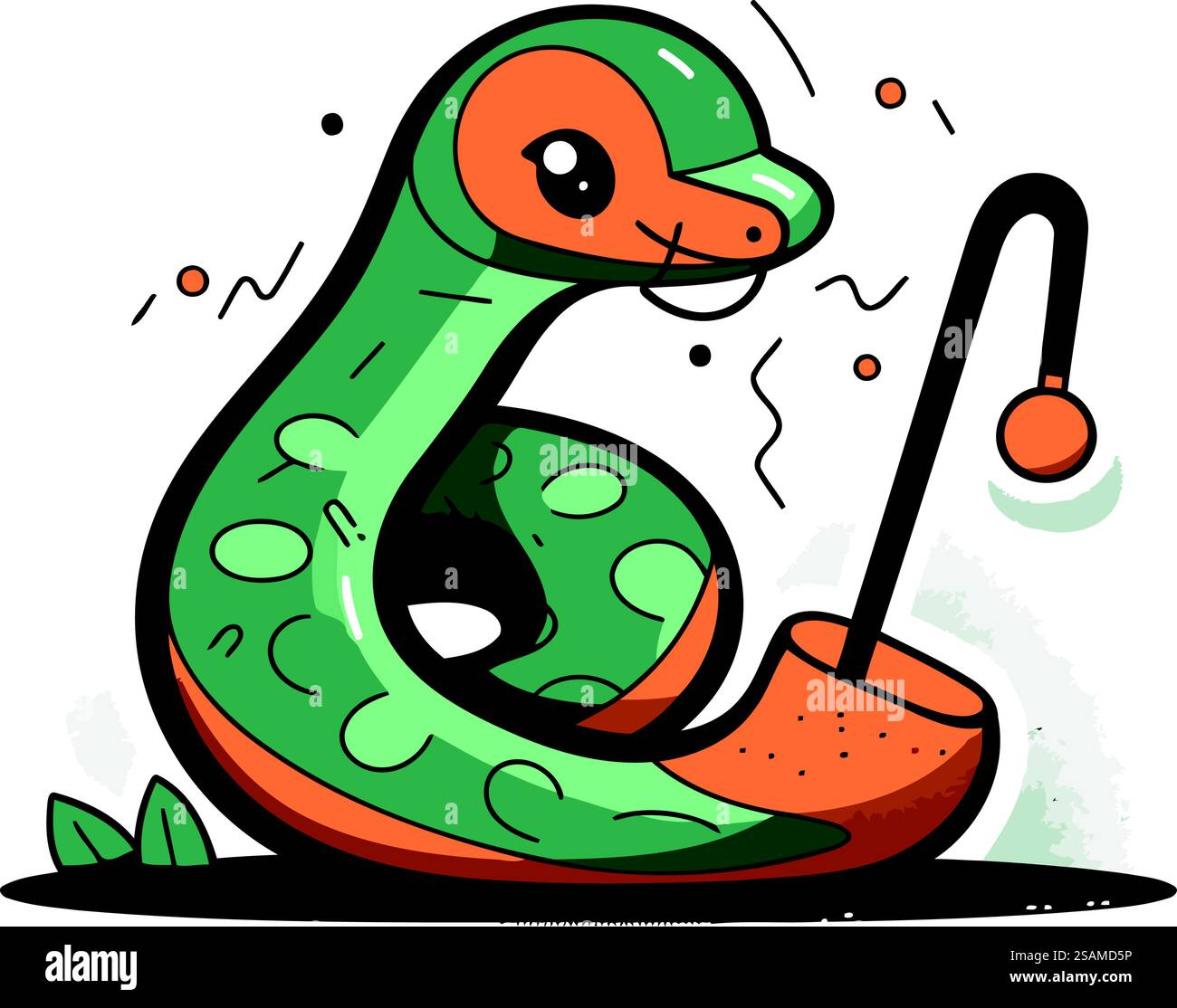 Cute snake with a fishing rod. Vector illustration in cartoon style ...