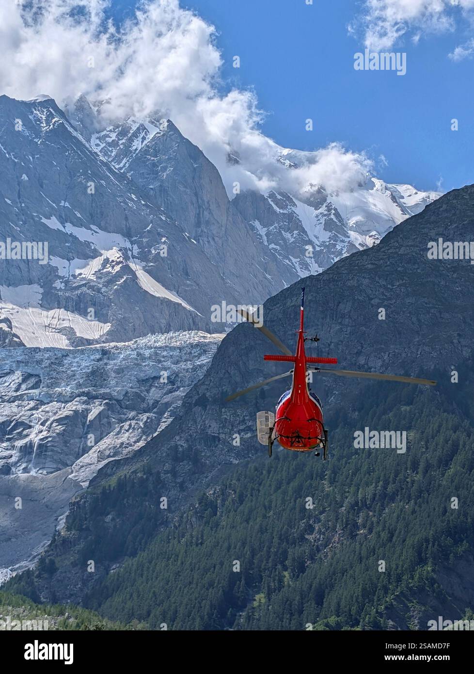 An ambulance helicopter takes off on a rescue mission against the ...
