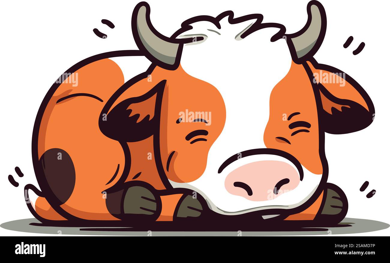 Cute cartoon cow sleeping. Vector illustration isolated on white ...