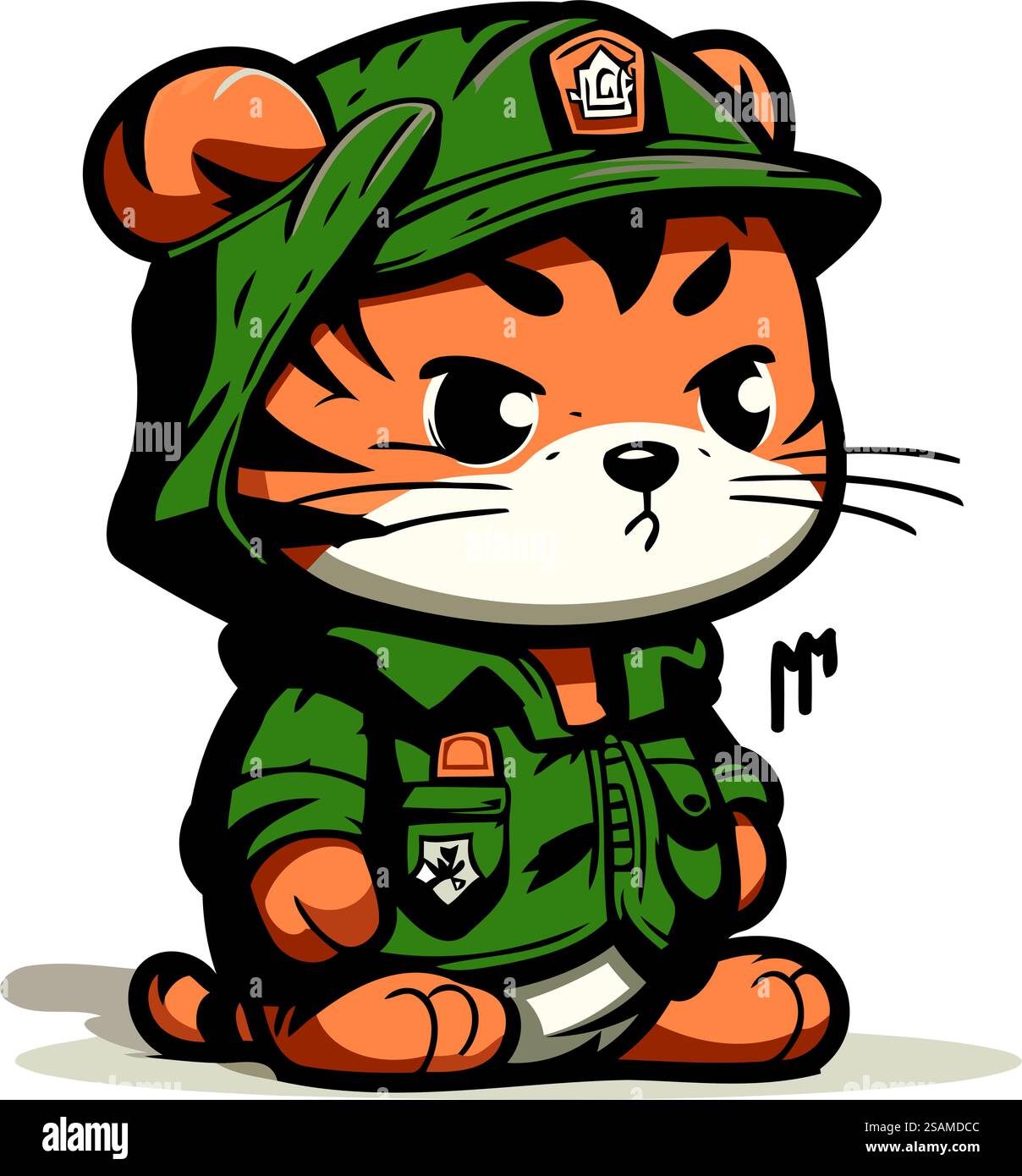 Vector illustration of a tiger in a military uniform. Cartoon style ...