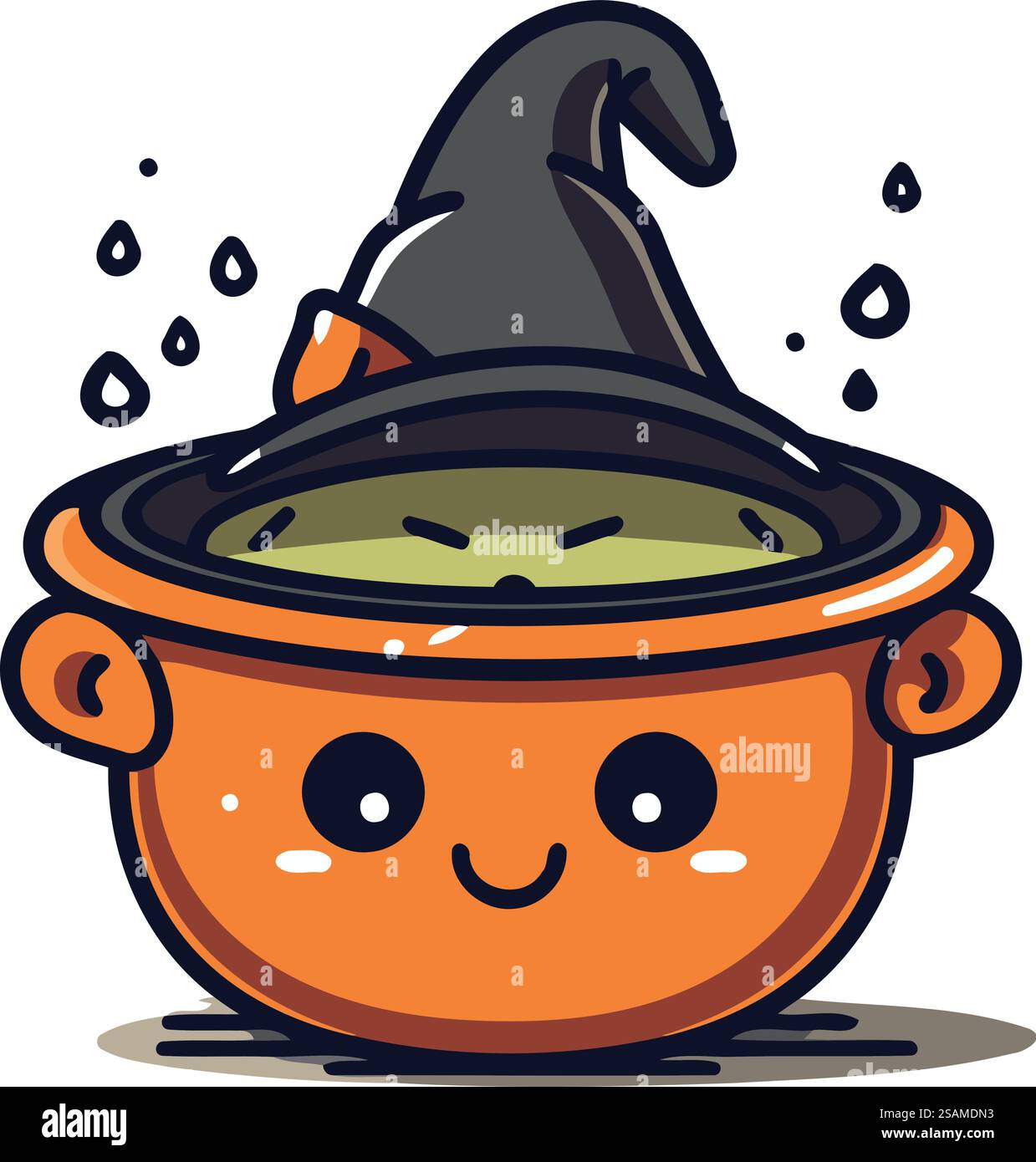 Cute Halloween Witch Pot Cartoon Mascot Character Vector Illustration ...