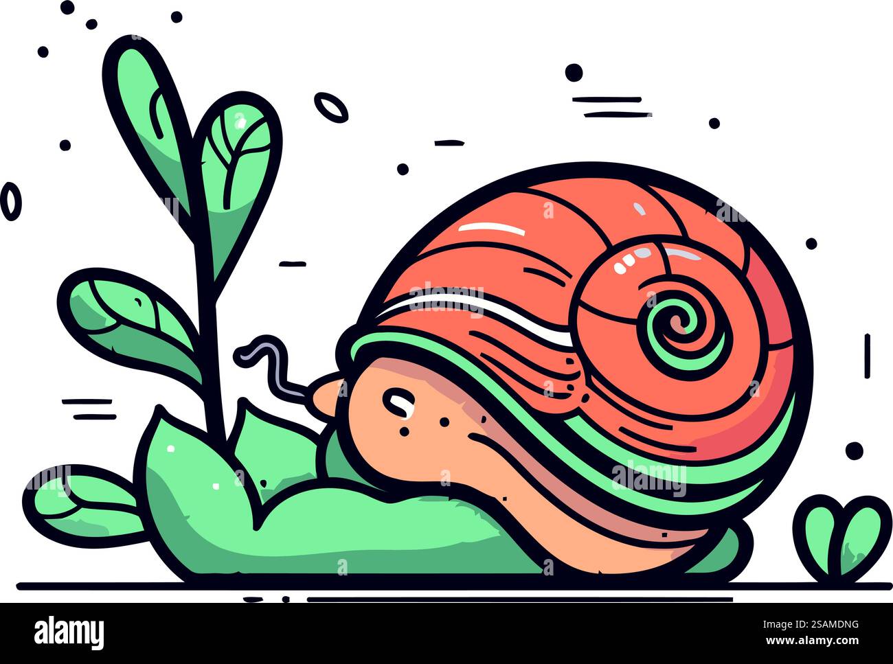 Cartoon snail on green grass. Vector illustration in doodle style Stock ...