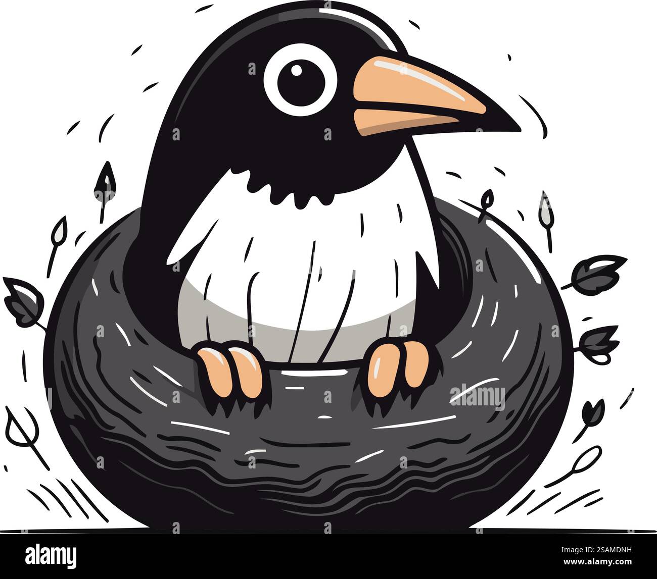 Cute cartoon penguin sitting in a nest. Vector illustration Stock ...
