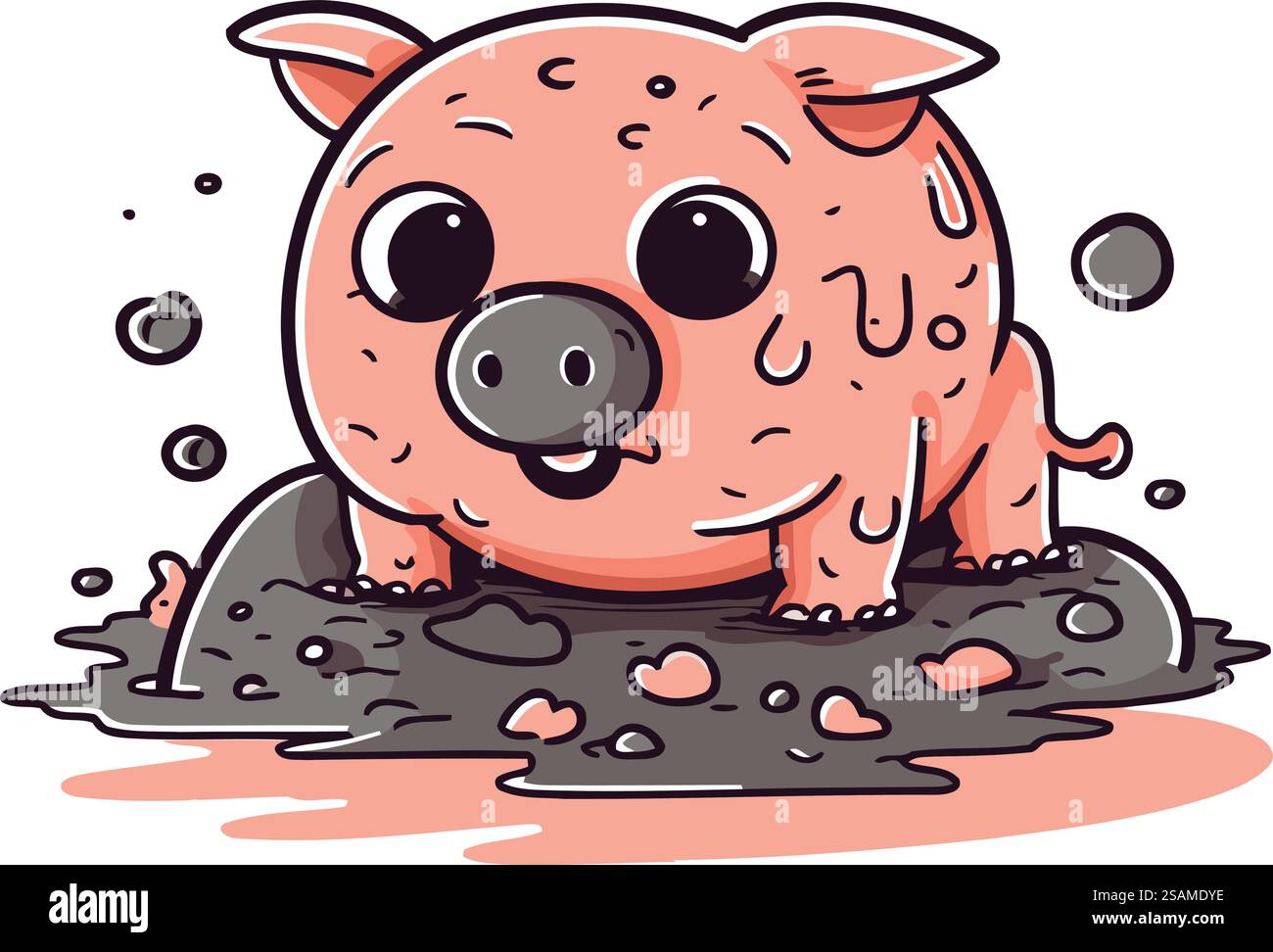 Cute pig in mud. Vector illustration of a cartoon pig Stock Vector ...