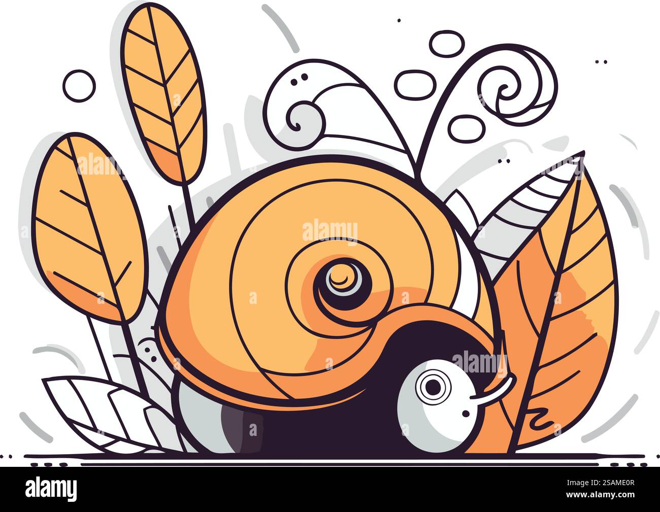 Cute cartoon snail with autumn leaves. Vector illustration. Isolated on ...